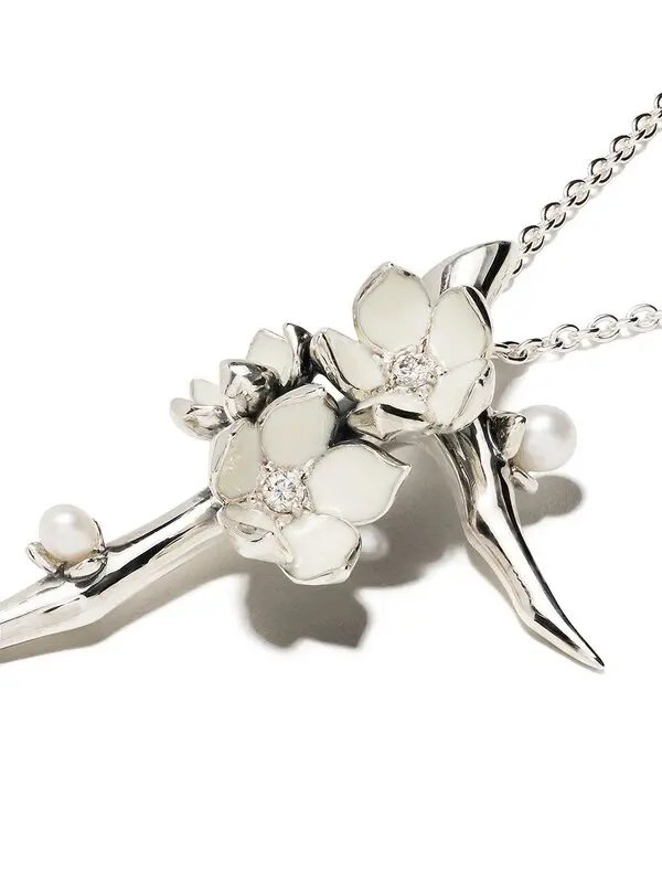 SHAUN LEANE Cherry Blossom Diamond And Pearl Pendant Necklace - Silver