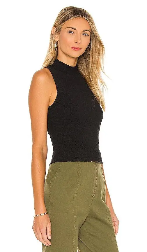 Nation Ltd Bibi Smocked Mock Neck Tank In Black