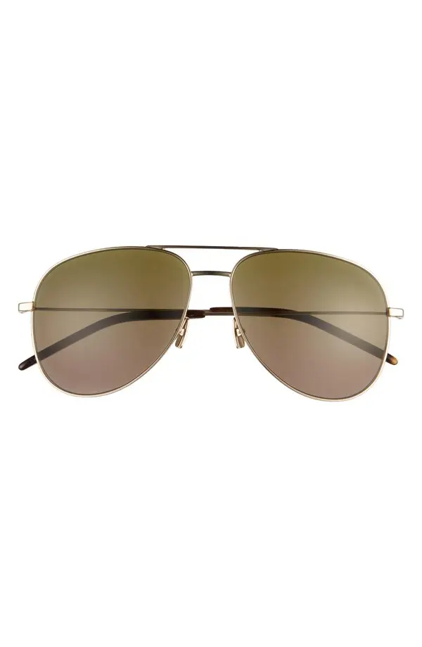 Saint Laurent 59mm Brow Bar Aviator Sunglasses - Gold/ Green  display picture 1