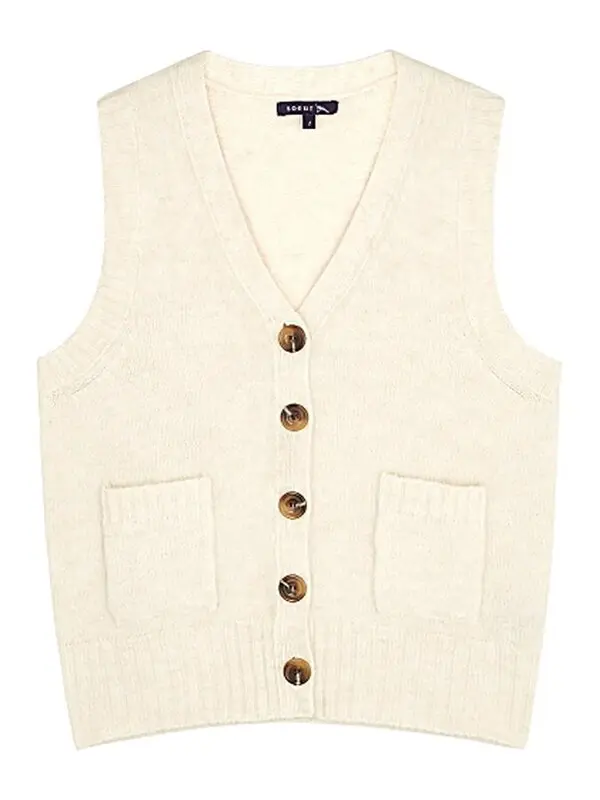 Soeur Fluo Cream Sleeveless Fine-knit Cardigan