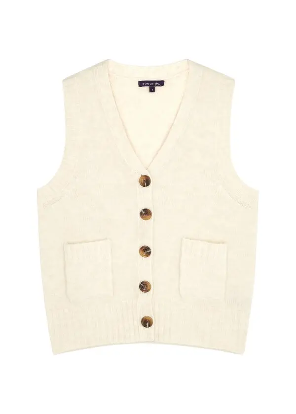 Soeur Fluo Cream Sleeveless Fine-knit Cardigan