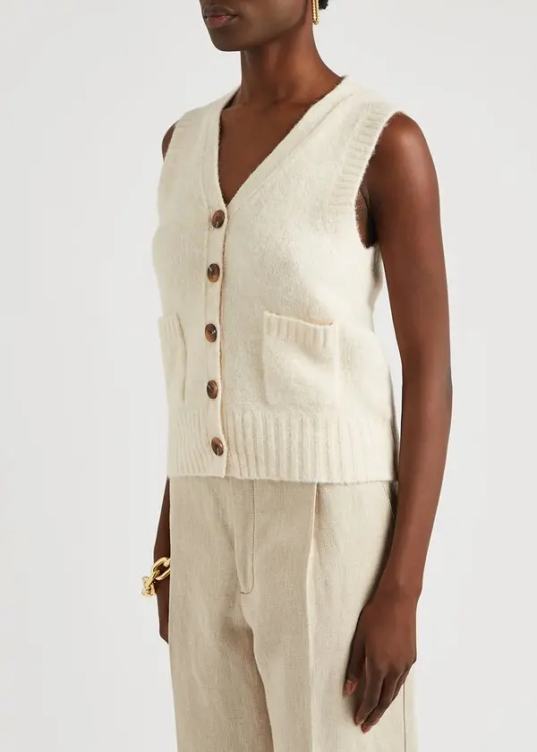 Soeur Fluo Cream Sleeveless Fine-knit Cardigan