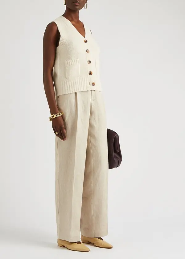 Soeur Fluo Cream Sleeveless Fine-knit Cardigan