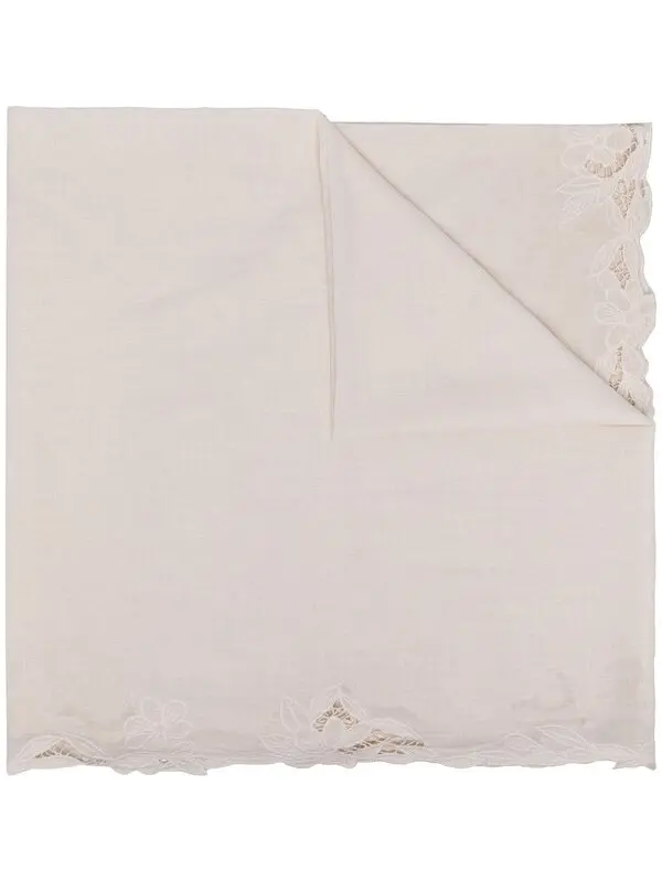 Faliero Sarti Floral Lace-trimmed Scarf - White