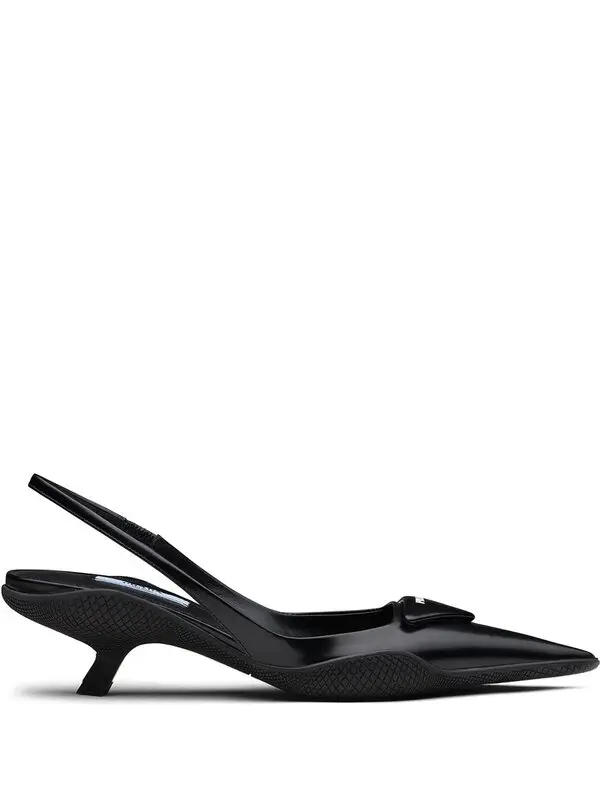 Prada Triangle Patch Slingback Pumps - Black