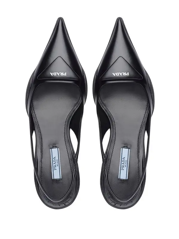 Prada Triangle Patch Slingback Pumps - Black