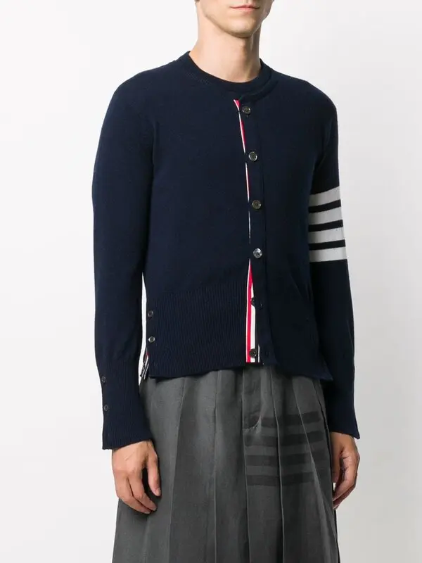 Thom Browne 4-bar Crew Neck Cardigan - Blue