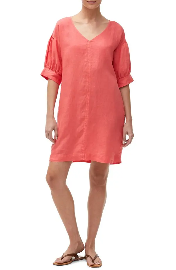 Michael Stars Betty Elbow Sleeve Linen Shift Dress - Coral | Editorialist