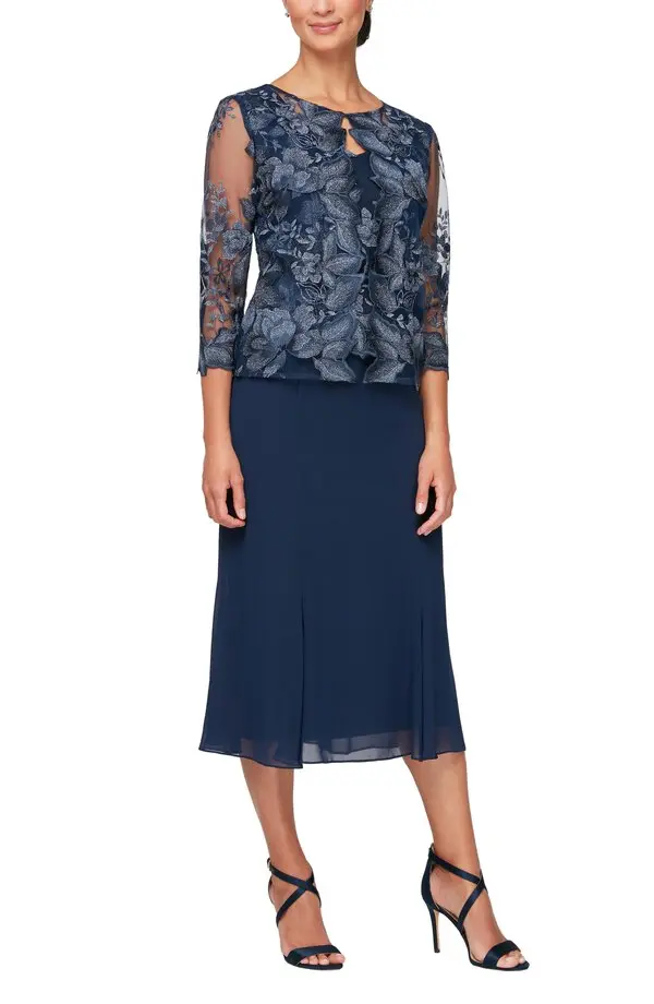 Alex Evenings Mock Jacket Midi Dress - Blue | Editorialist
