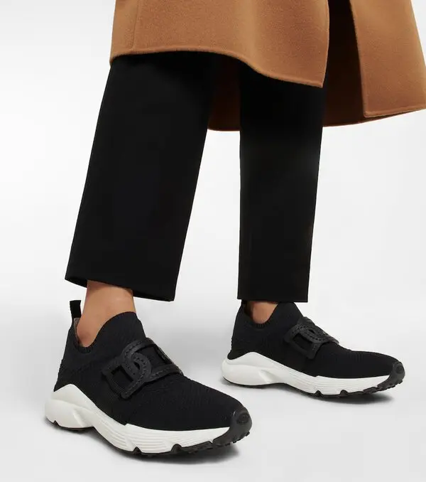 TOD'S Leather-trimmed Knit Sneakers - Black