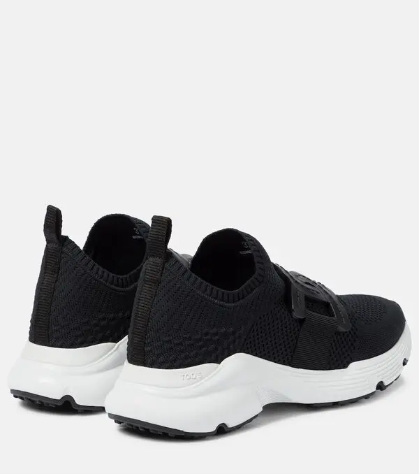 TOD'S Leather-trimmed Knit Sneakers - Black
