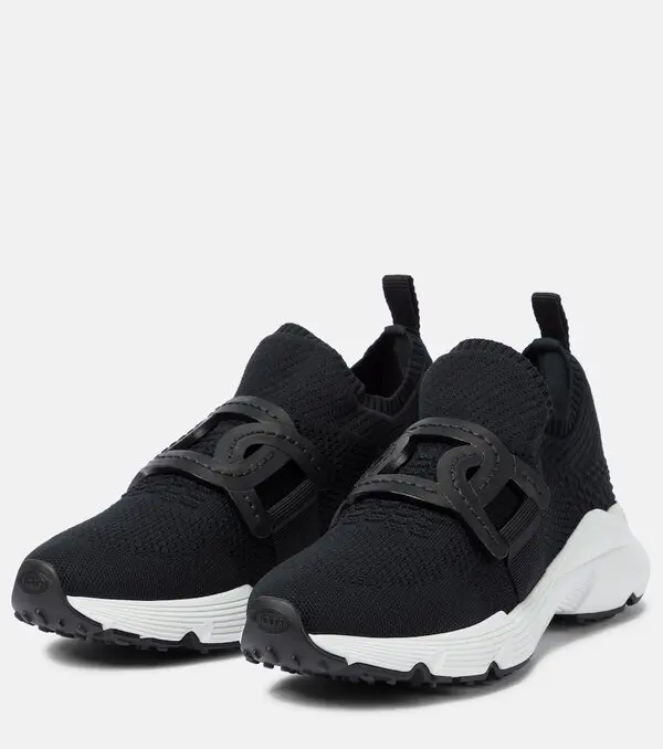 TOD'S Leather-trimmed Knit Sneakers - Black