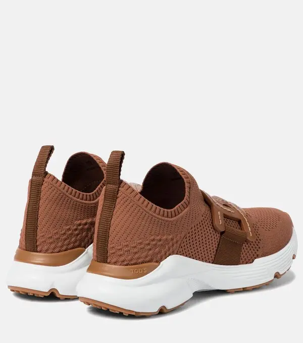 TOD'S Leather-trimmed Knit Sneakers - Beige
