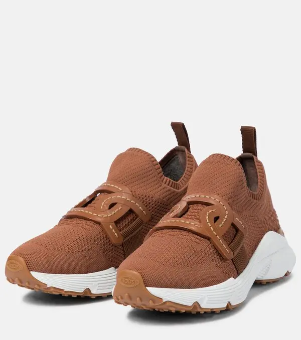 TOD'S Leather-trimmed Knit Sneakers - Beige