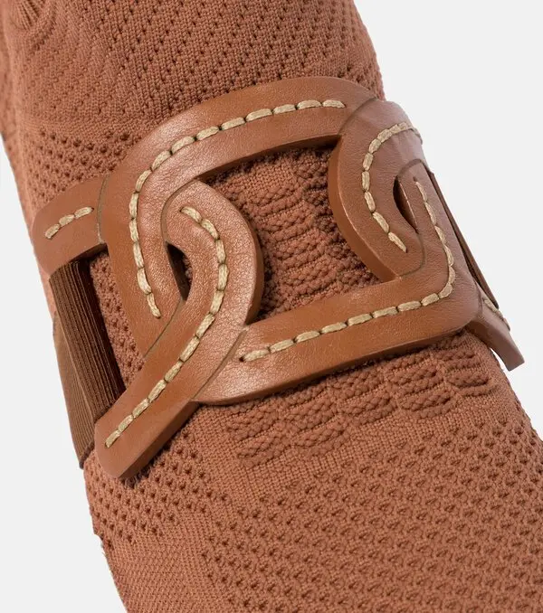 TOD'S Leather-trimmed Knit Sneakers - Beige