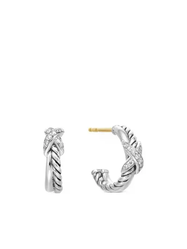 David Yurman Sterling Petite X Diamond Hoop Earrings - Silver