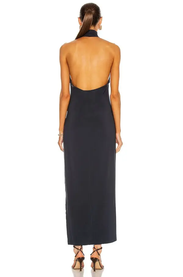 Norma Kamali Halter Turtleneck Side Slit Dress - Pewter