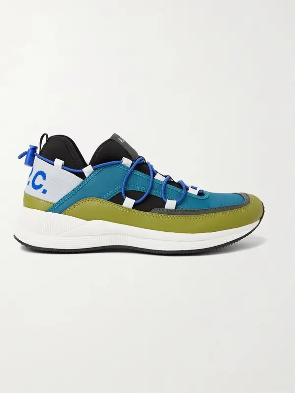 A.P.C. Little Joe Sneakers Logo Ripstop Leather Neoprene EU 39 Blue Green Bungee A.P.C. - Little Joe Logo-Detailed Ripstop, Leather and  main image 3