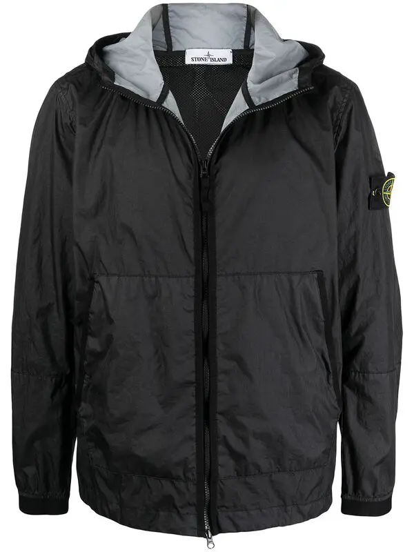 Stone Island Logo-patch Zip-up Windbreaker - Black