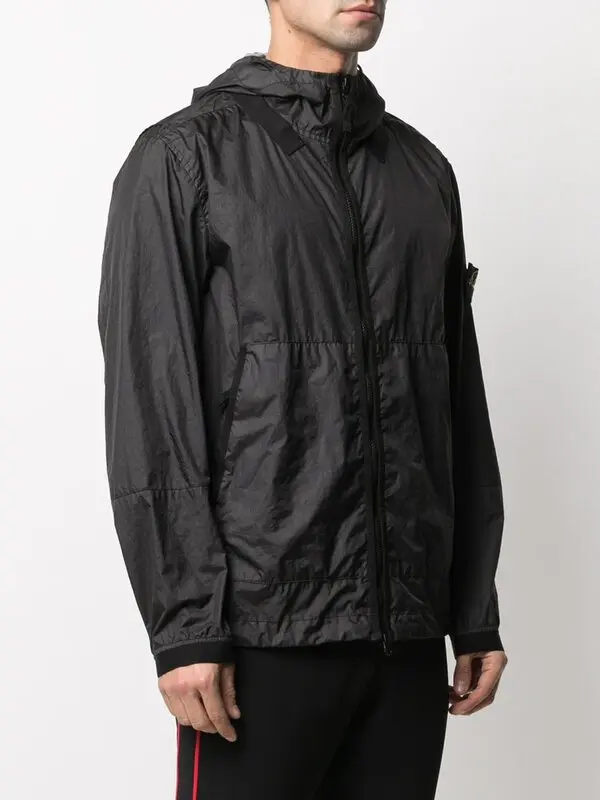 Stone Island Logo-patch Zip-up Windbreaker - Black