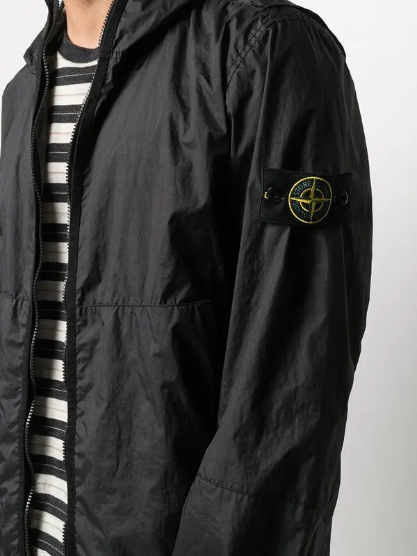 Stone Island Logo-patch Zip-up Windbreaker - Black