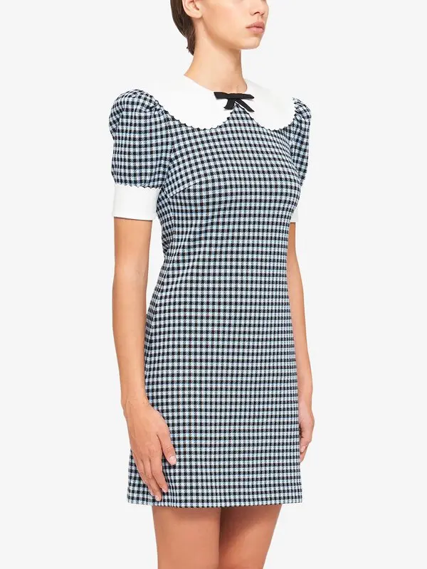 blue corset summer dress Beverley Floral Gingham Printed Frill Cuff Midi Dress in Blue main image 0