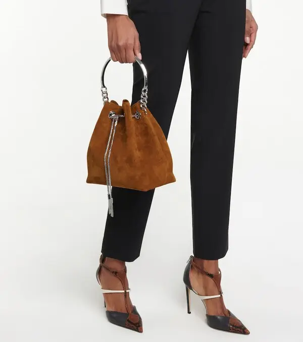 JIMMY CHOO Bon Bon Medium Suede Bucket Bag