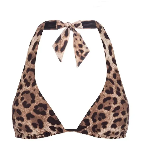 Dolce & Gabbana Leopard-print Halterneck Bikini Top - Beige