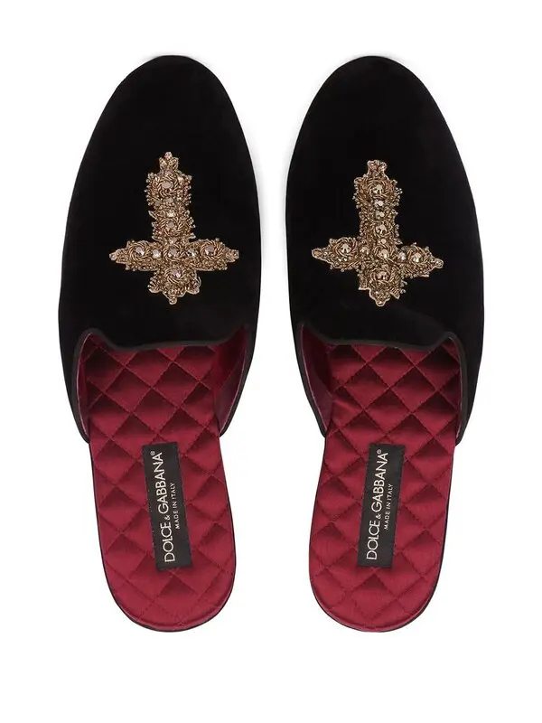 Dolce & Gabbana Embroidered Velvet Sartoria Eccentrica Slippers