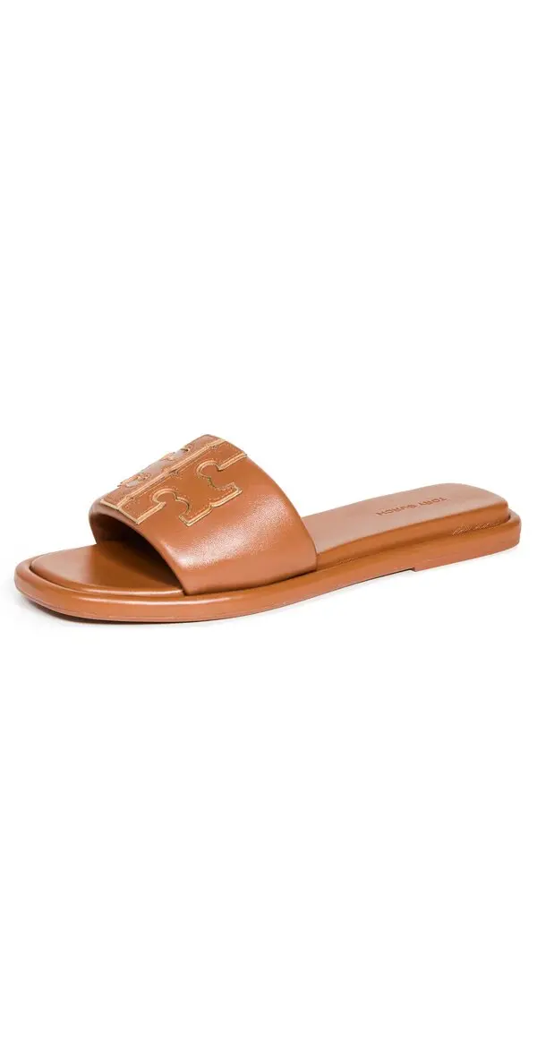 Tory Burch Double T Sport Slides - Bourbon Miele/gold