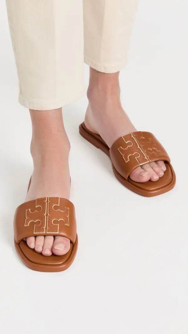 Tory Burch Double T Sport Slides - Bourbon Miele/gold