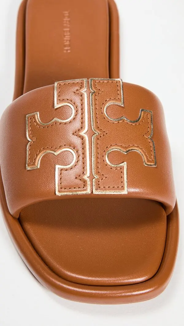 Tory Burch Double T Sport Slides - Bourbon Miele/gold