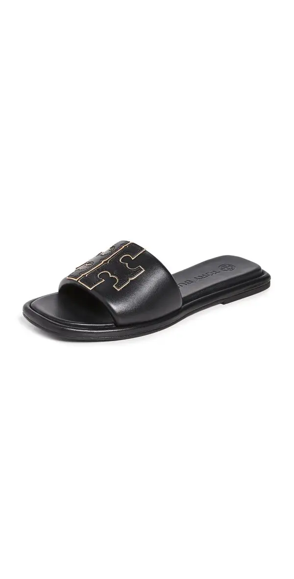 Tory Burch Double T Sport Slides - Perfect Black/gold