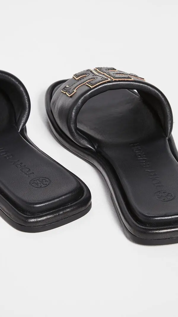 Tory Burch Double T Sport Slides - Perfect Black/gold