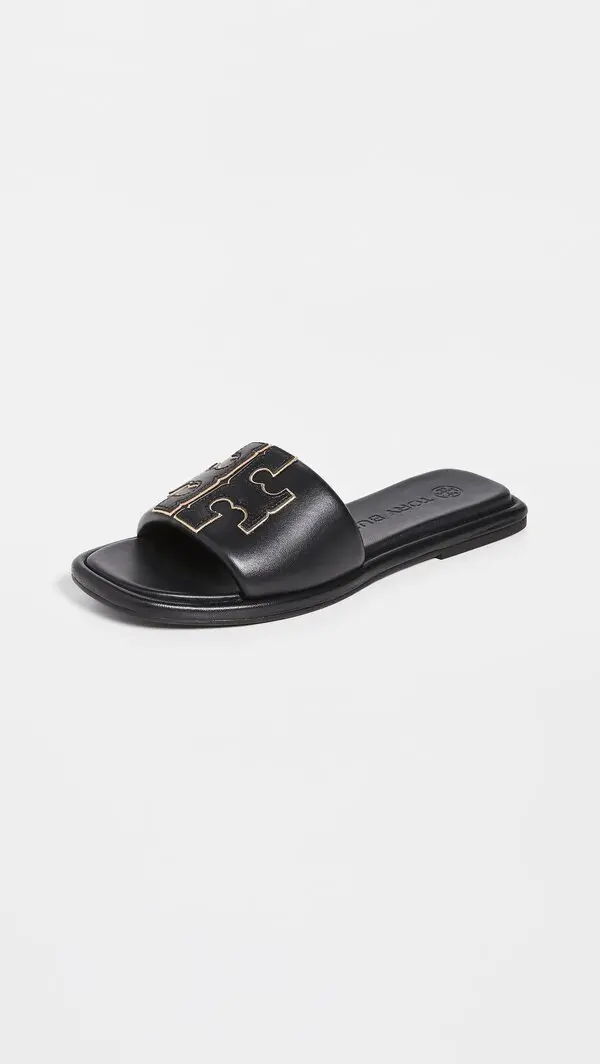 Tory Burch Double T Sport Slides - Perfect Black/gold