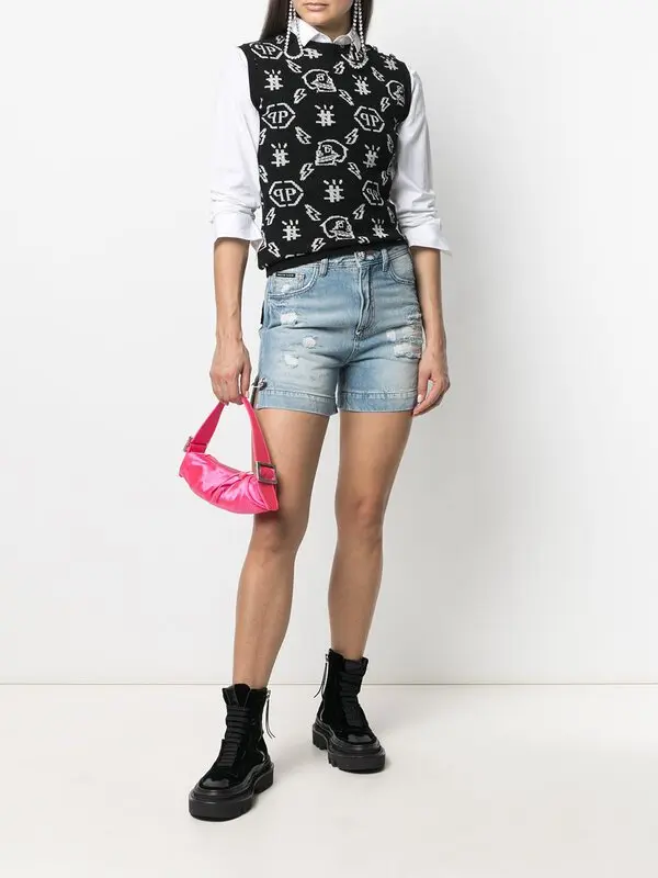 Philipp Plein Iconic Pins Denim Shorts
