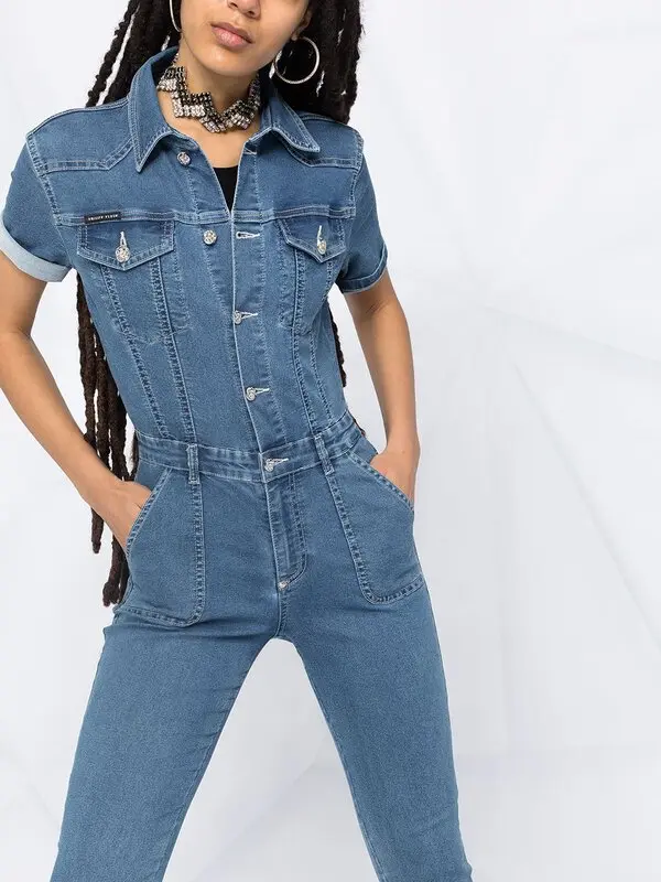 Philipp Plein Button-down Denim Jumpsuit