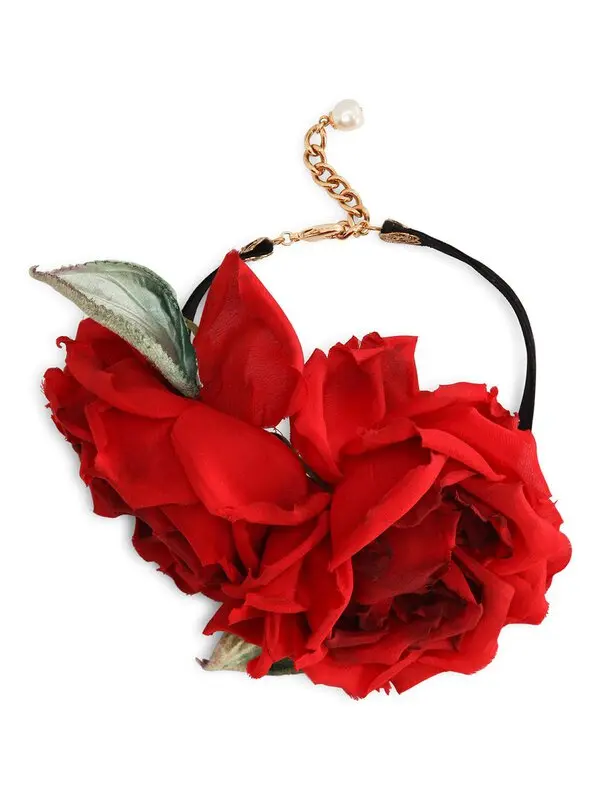 Dolce & Gabbana Rose-appliqué Choker Necklace - Black