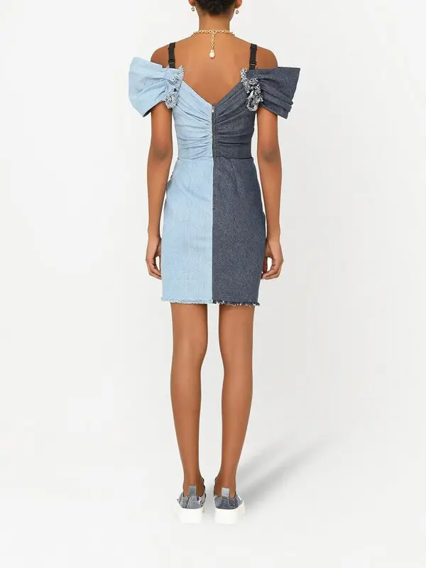 two toned denim dress Olivia Rubin Bronte Two-Tone Denim Midi Dress