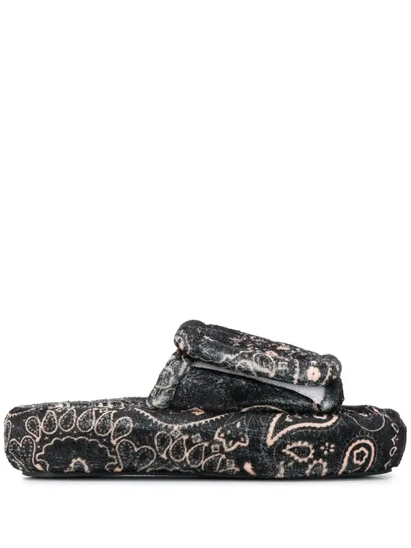 DUOLTD Bandana Print Platform Slides - Black