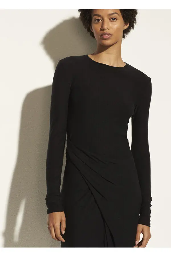 Vince Long Sleeve Drape Dress In Black - 60% Off | Editorialist