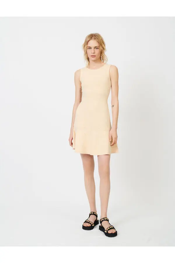 Maje Fine Knit Jacquard Dress In Neutral - 40% Off | Editorialist