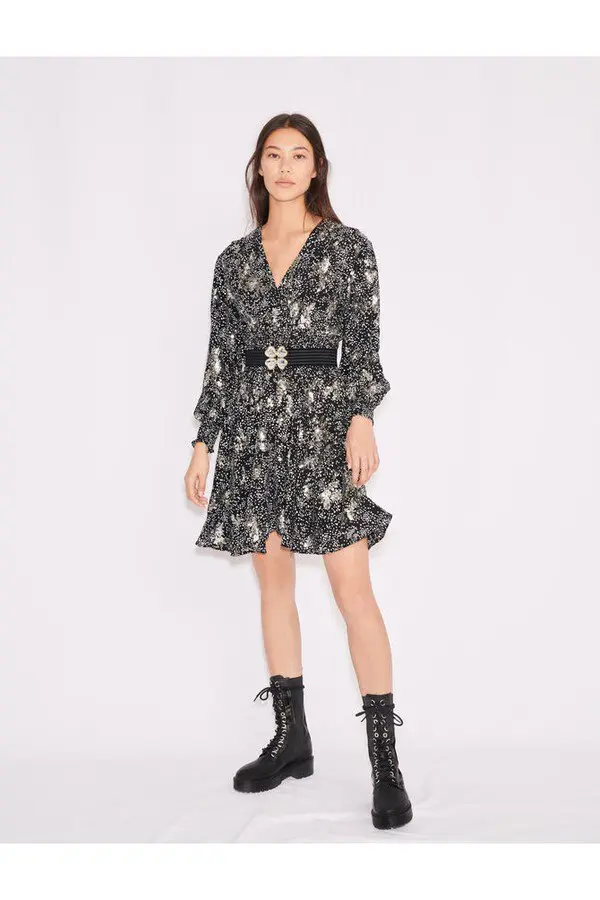 Maje Printed CrPe Sequin Dress In Black - 60% Off | Editorialist