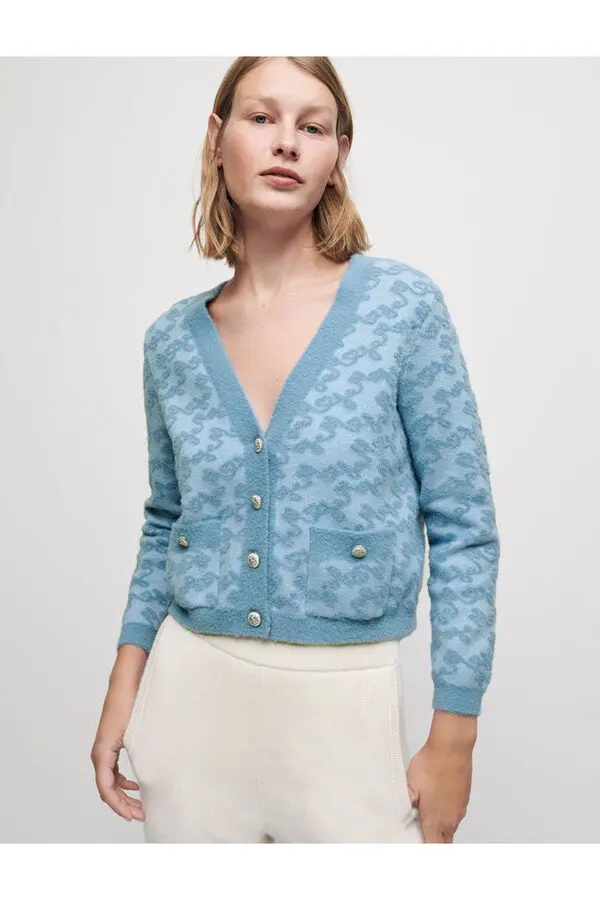 Maje Jacquard Cardigan In Blue 50% Off Editorialist