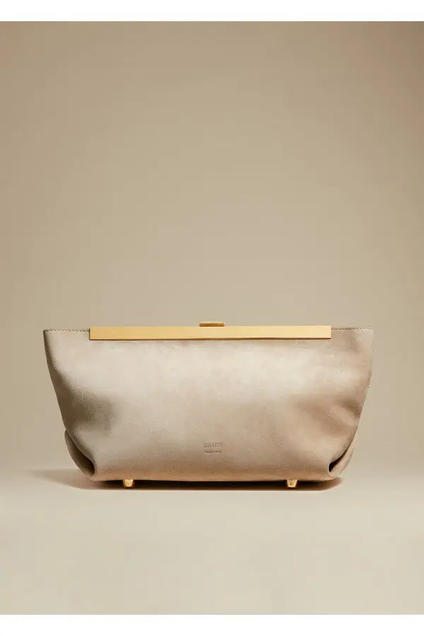Khaite The Aimee Clutch In Biscuit Suede