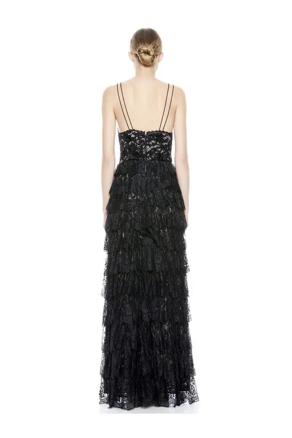 Alice + Olivia Devora Tiered Lace Gown In Black - 60% Off | Editorialist