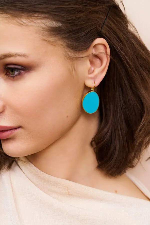 KENNETH JAY LANE Turquoise Kidney Earrings - Gold