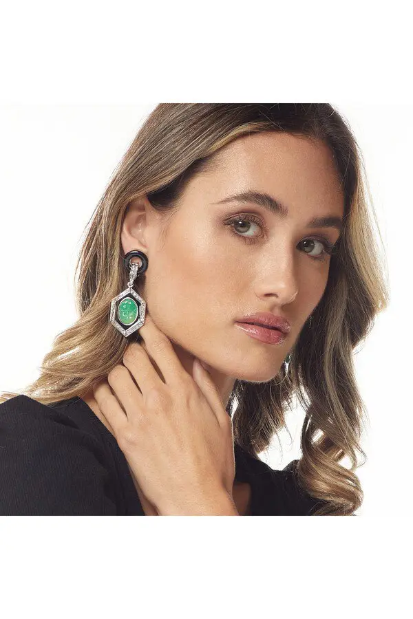 KENNETH JAY LANE Jade Hexagon Clip On Earrings - Natural