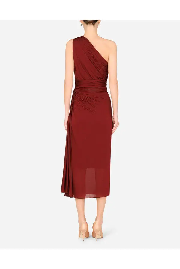 Dolce & Gabbana One Shoulder Longuette Dress In Jersey Organzine