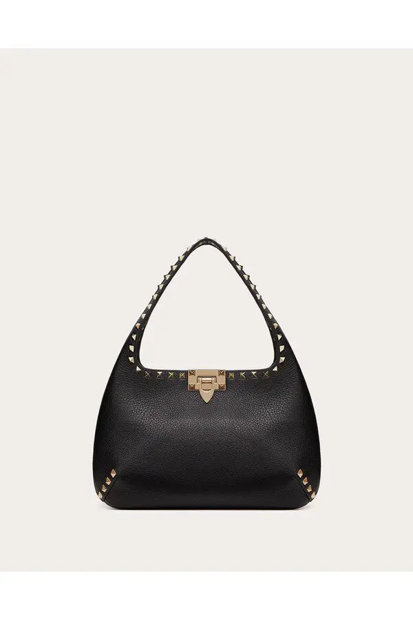 Valentino Garavani Small Rockstud Grainy Calfskin Hobo Bag